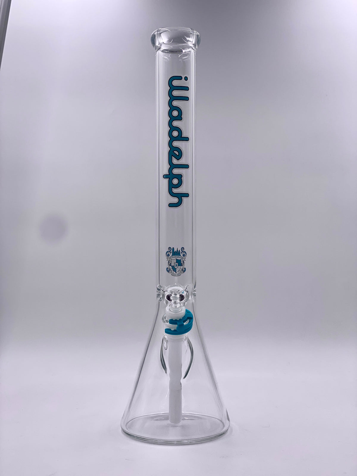 Illadelph - Medium Beaker - Teal Label / White Outline - Headlines Smokes